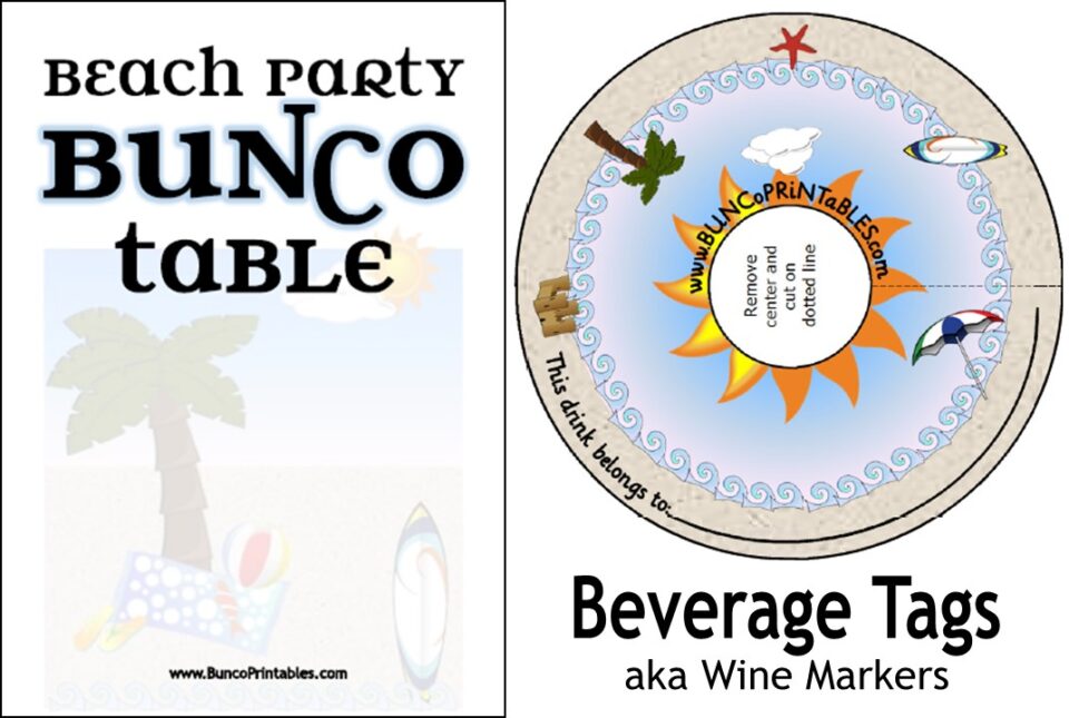 Beach Party Bunco Set - Bunco Printables