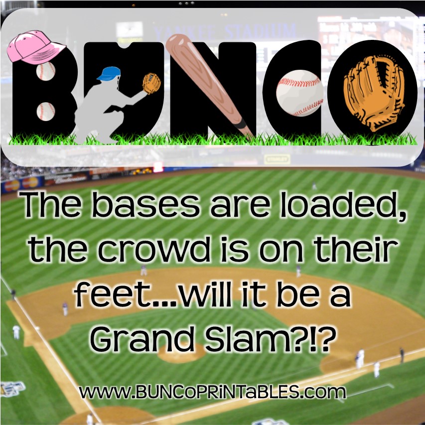 Grand Slam Baseball Bunco Set - Bunco Printables